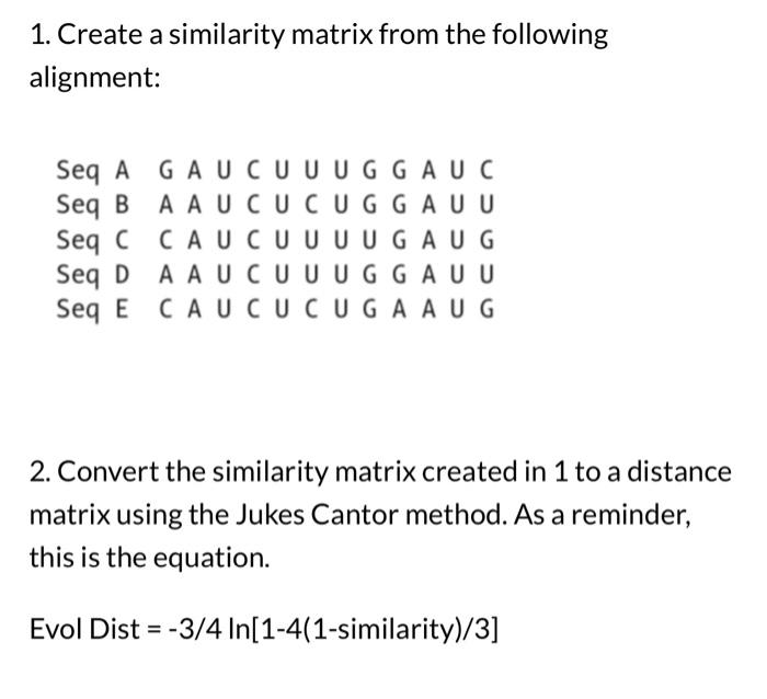 Solved 1. Create a similarity matrix from the following | Chegg.com