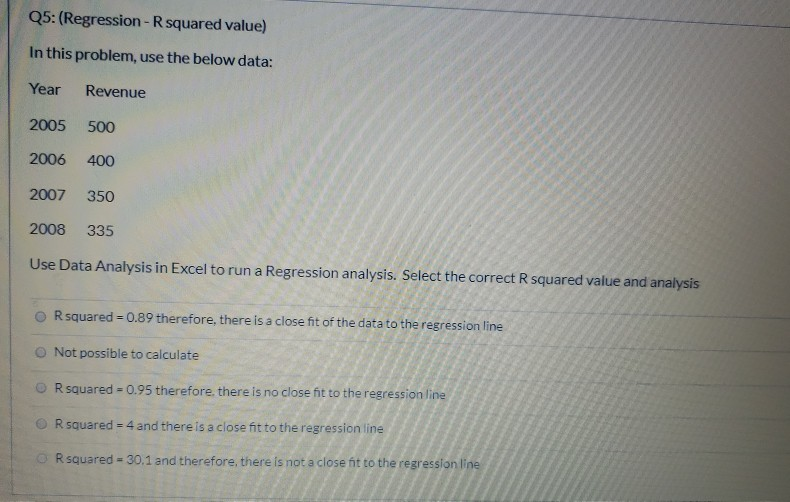Solved Q5: (Regression - R squared value) In this problem, | Chegg.com