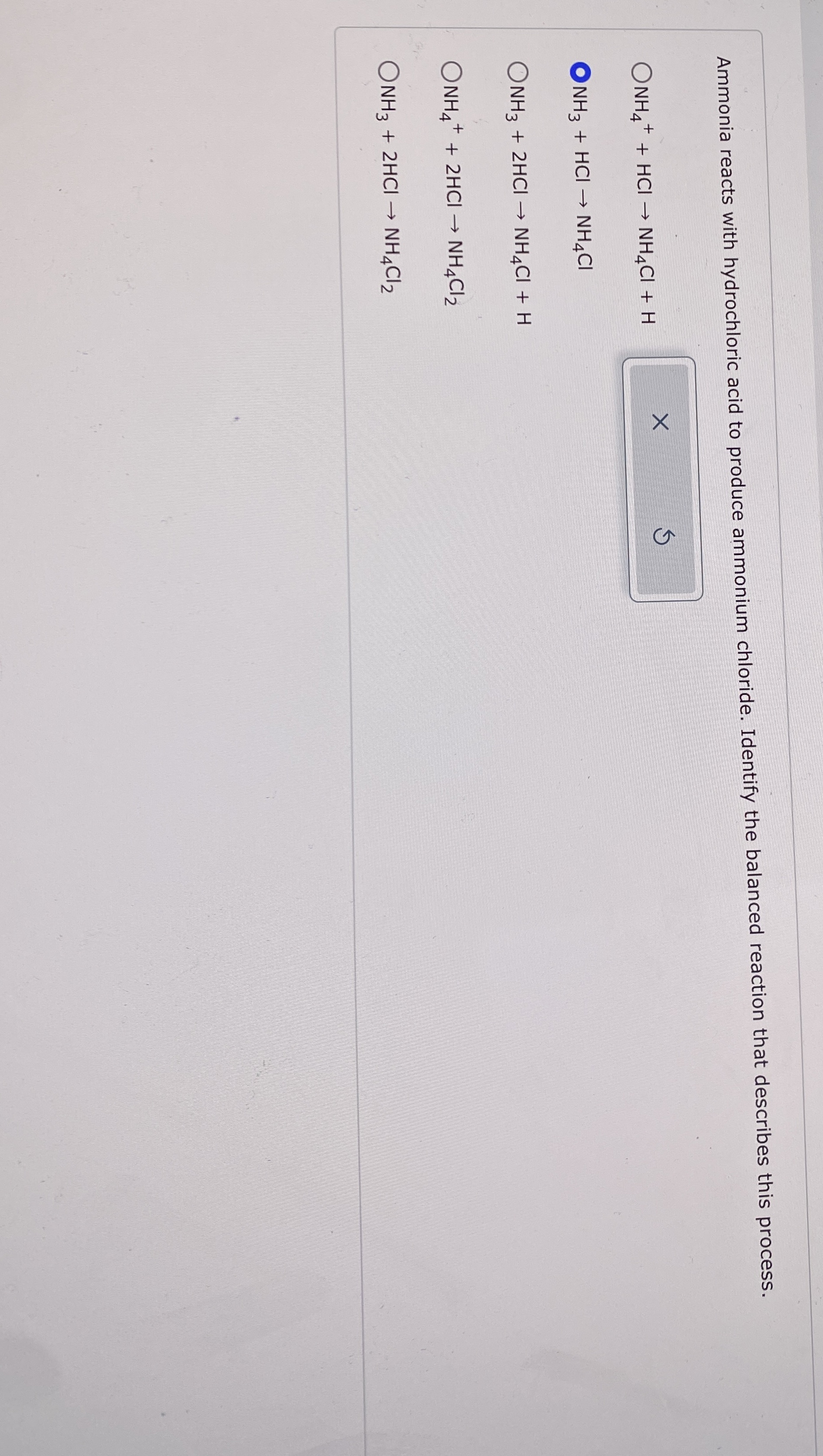 Solved Ammonia reacts with hydrochloric acid to produce | Chegg.com