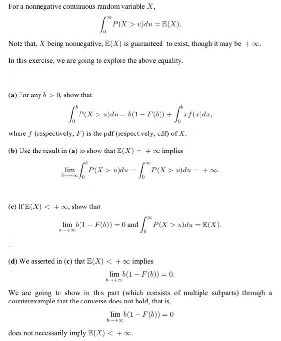 Solved For a nonnegative continuous random variable X, | Chegg.com