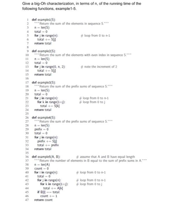 Solved Give a big-Oh characterization, in terms of n, of the | Chegg.com