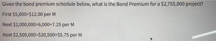 Solved Given the bond premium schedule below, what is the | Chegg.com