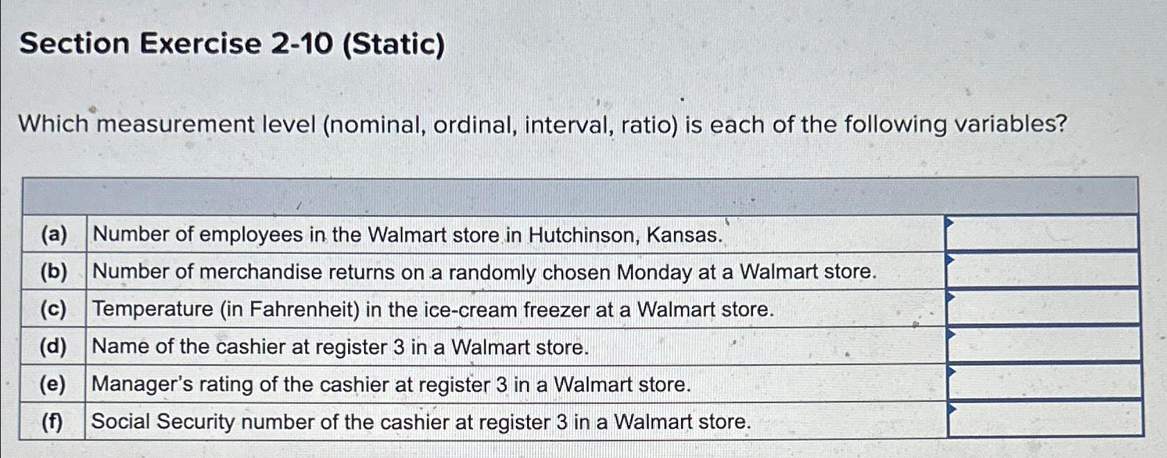 Solved Section Exercise 2-10 (Static)Which measurement level | Chegg.com