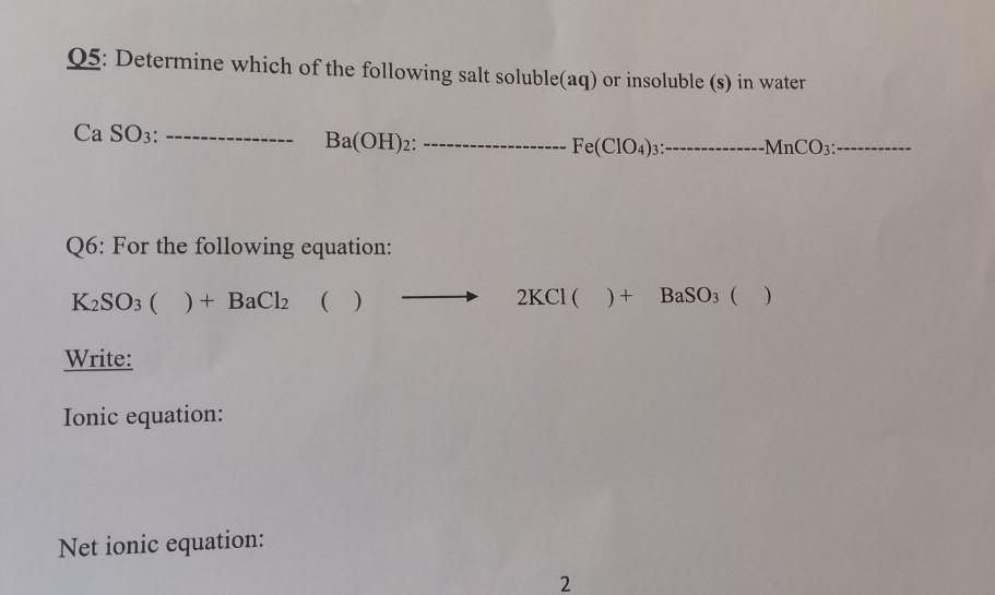 Solved Q5: Determine which of the following salt soluble(aq) | Chegg.com
