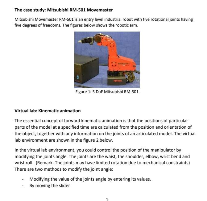 Solved The case study: Mitsubishi RM-501 Movemaster | Chegg.com