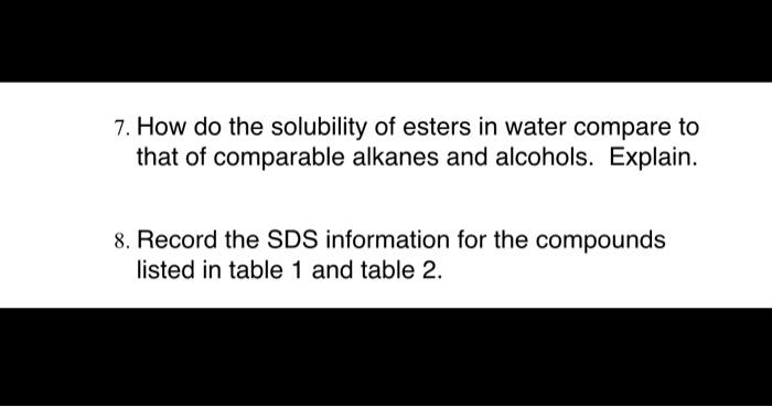 Solved 7. How do the solubility of esters in water compare | Chegg.com