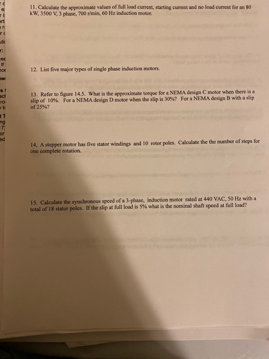 Solved 11. Calculate the approximate values of full load | Chegg.com