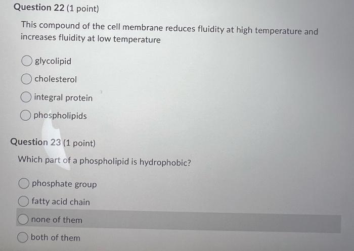 Solved This compound of the cell membrane reduces fluidity | Chegg.com
