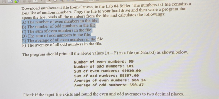 Solved Download numbers.txt file from Canvas, in the Lab 04 | Chegg.com