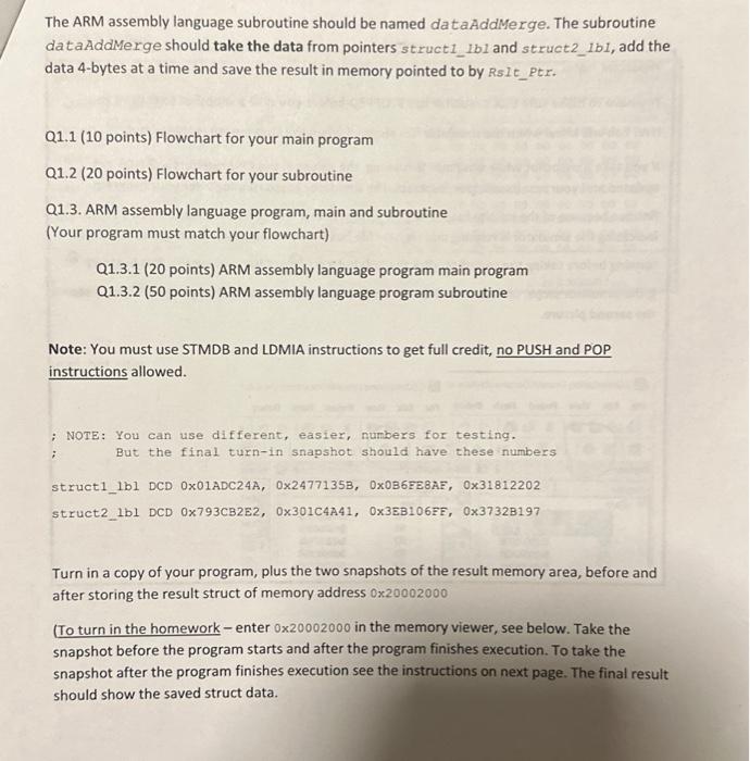 Solved The ARM assembly language subroutine should be named | Chegg.com