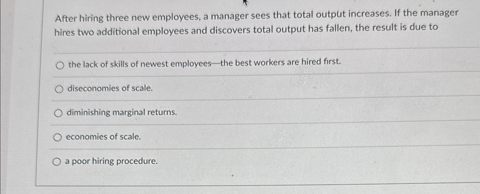 Solved After hiring three new employees, a manager sees that | Chegg.com