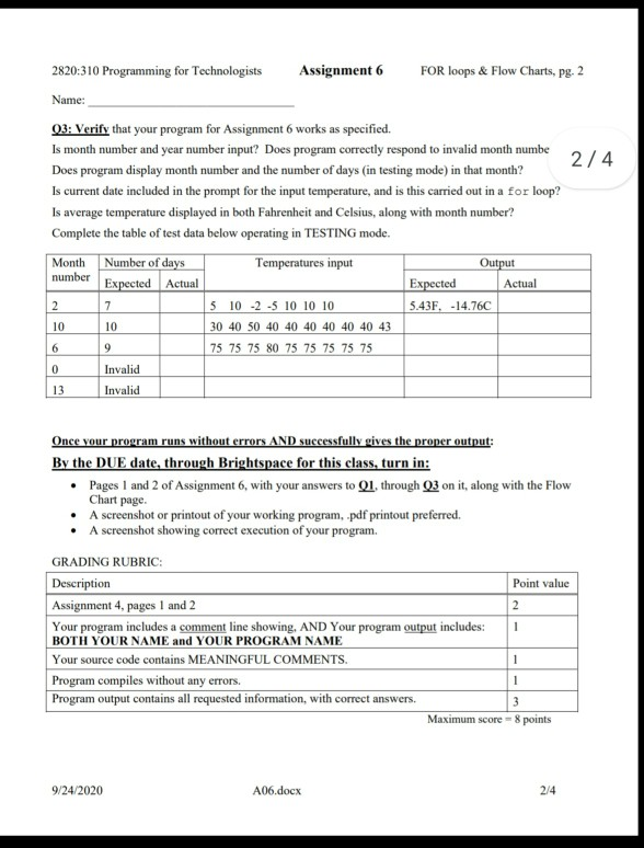 Solved 2820:310 Programming for Technologists Assignment 6 | Chegg.com