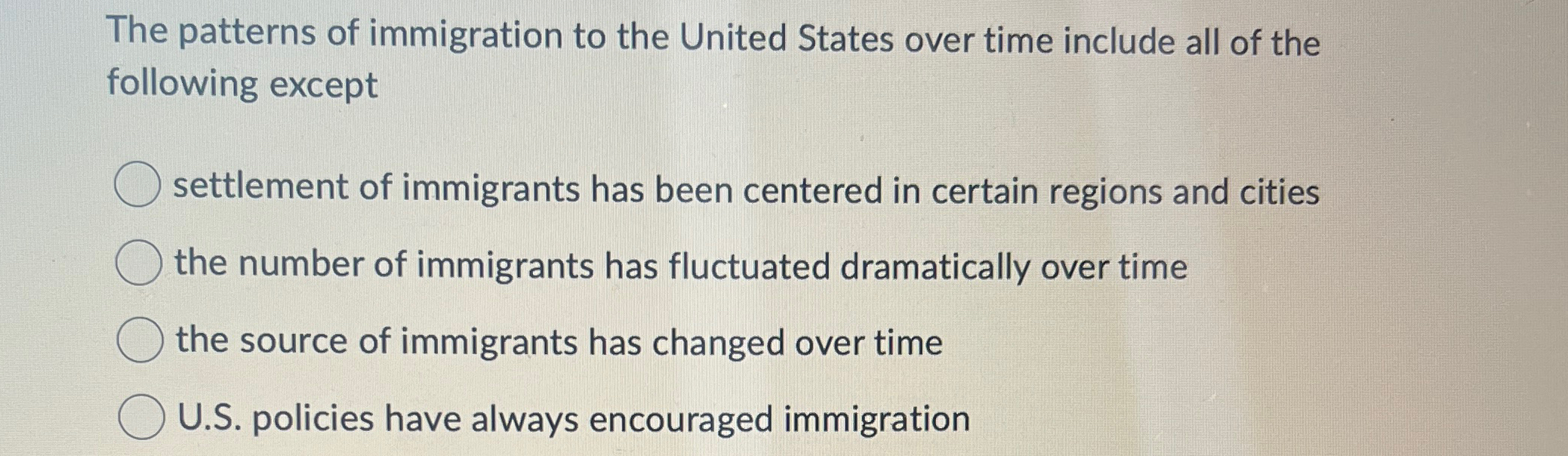 Solved The patterns of immigration to the United States over | Chegg.com