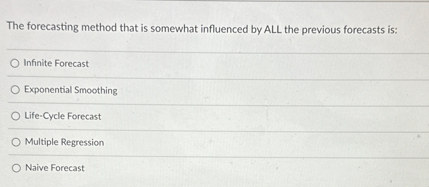 Solved The forecasting method that is somewhat influenced by | Chegg.com