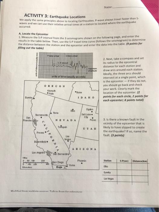 Name ACTIVITY 3: Earthquake Locations We apply the | Chegg.com