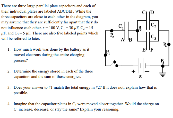 Solved There are three large parallel plate capacitors and | Chegg.com