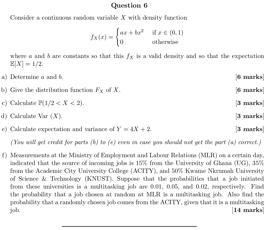Solved Question 6Consider a continuous random variable x | Chegg.com
