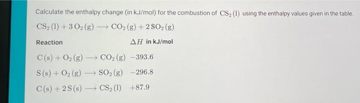 Solved Calculate the enthalpy change (in kJ/mol) for the | Chegg.com