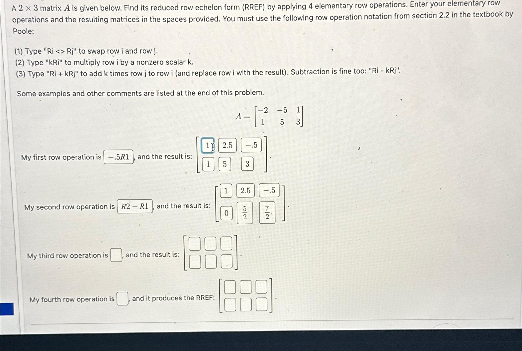 Solved A 2×3 ﻿matrix A ﻿is given below. Find its reduced row | Chegg.com