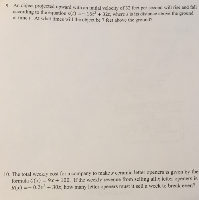 Solved 9. An object projected upward with an initial | Chegg.com