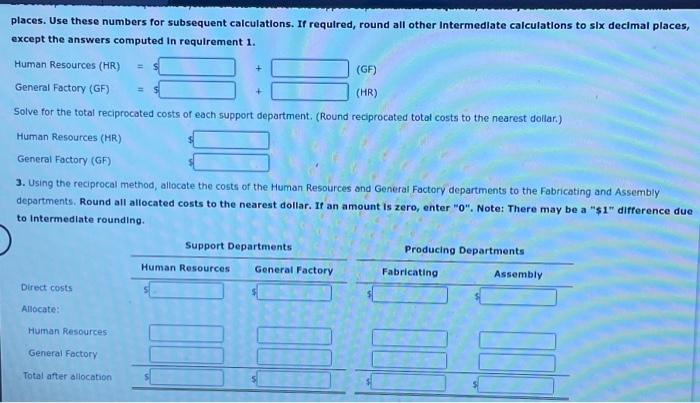 Solved Reciprocal Method of Support Department Cost | Chegg.com