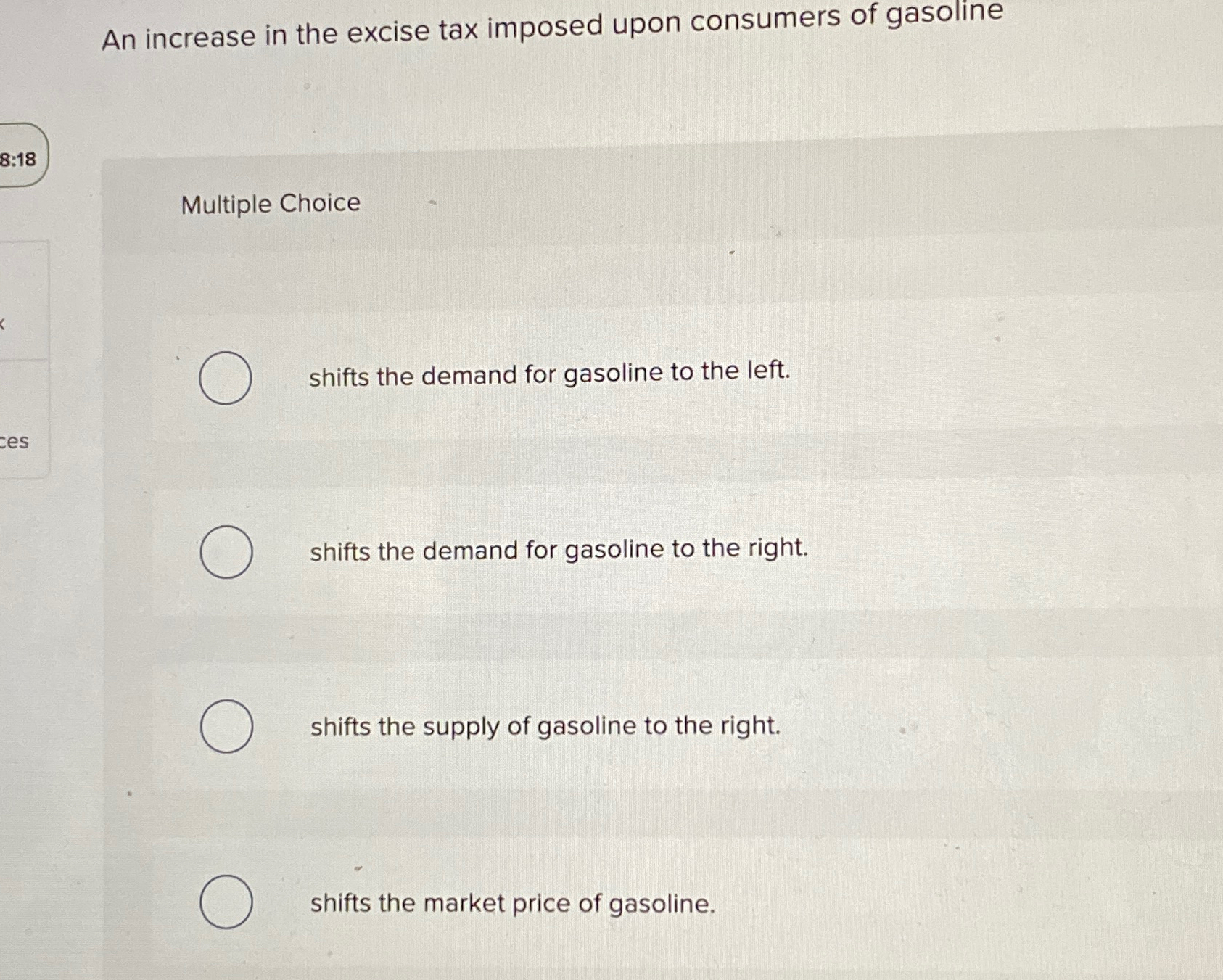 Solved An increase in the excise tax imposed upon consumers | Chegg.com