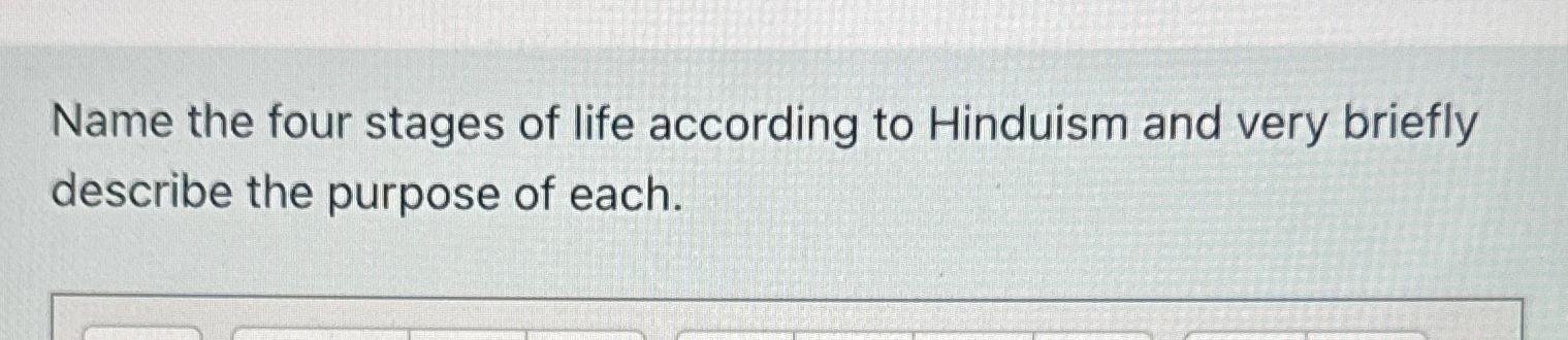 Solved Name the four stages of life according to Hinduism | Chegg.com