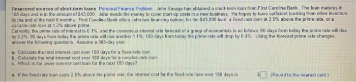 Solved Unsecured sources of short term loans Personal | Chegg.com