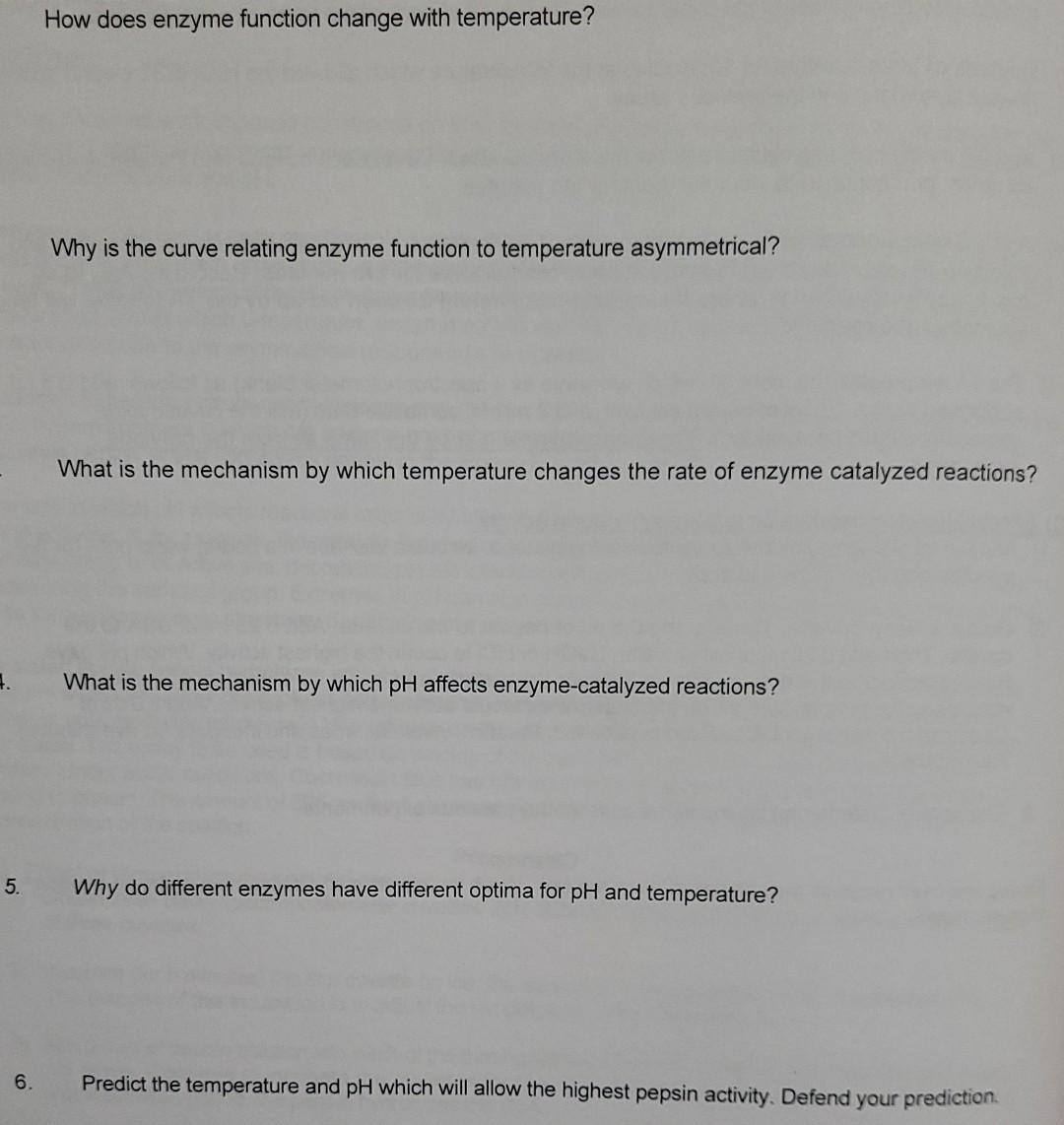 Solved How does a enzyme function change with | Chegg.com
