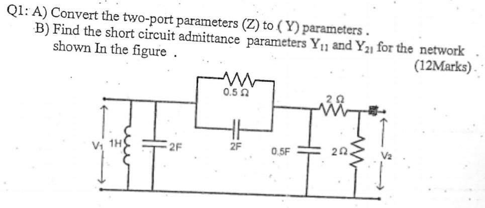 Solved Q1: A) Convert the two-port parameters (Z) to (Y) | Chegg.com