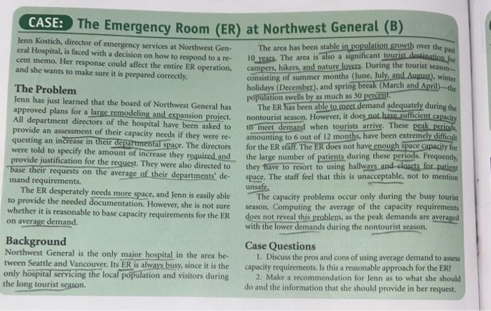 Solved CASE: The Emergency Room (ER) at Northwest General | Chegg.com