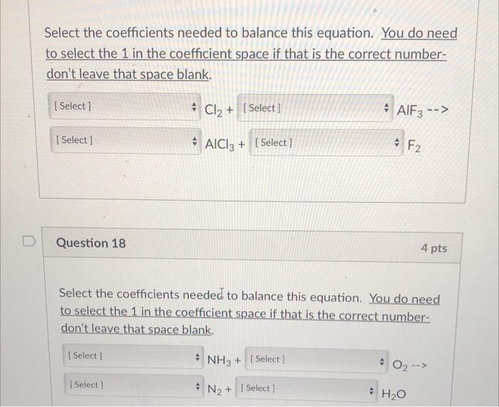 Solved Select the coefficients needed to balance this | Chegg.com