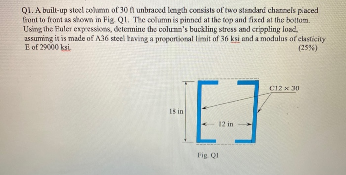 Solved 01. A built-up steel column of 30 ft unbraced length | Chegg.com