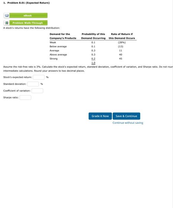 Solved 1. Problem 8.01 (Expected Return) A stock's retums | Chegg.com
