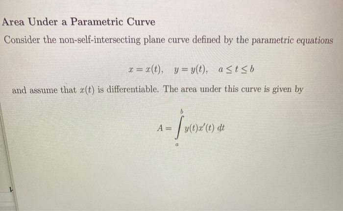 Area Under a Parametric Curve Consider the | Chegg.com