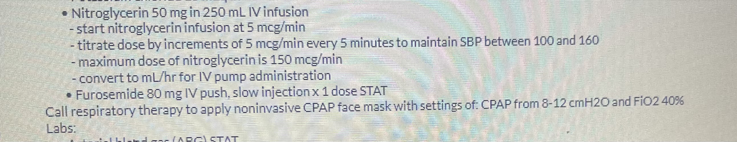 Solved Nitroglycerin 50mg ﻿in 250mL ﻿IV infusionstart | Chegg.com