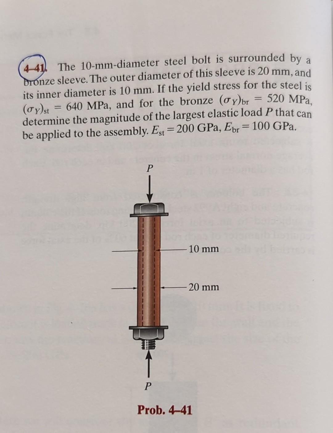 Solved 4-41. The 10-mm-diameter steel bolt is surrounded by | Chegg.com