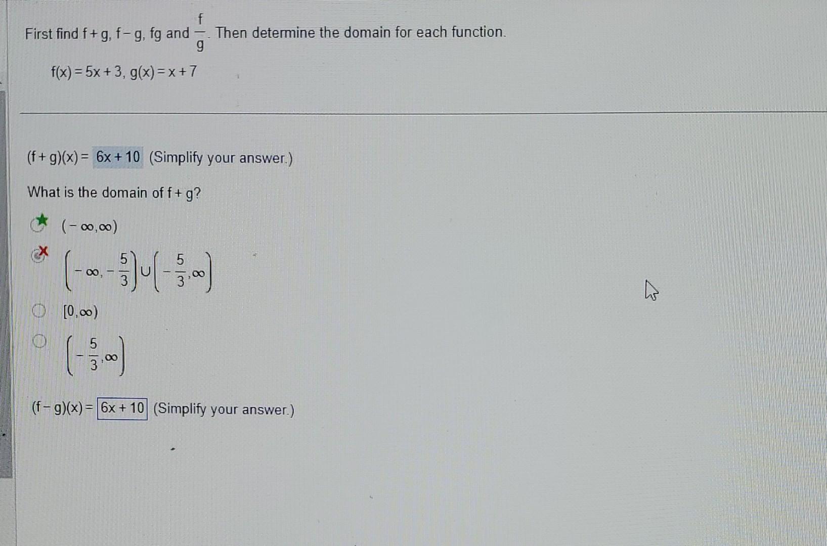Solved First find f+g,f−g,fg and gf. Then determine the | Chegg.com