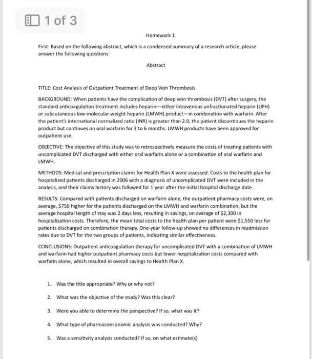 Solved Homework 1 First: Based on the following abstract, | Chegg.com