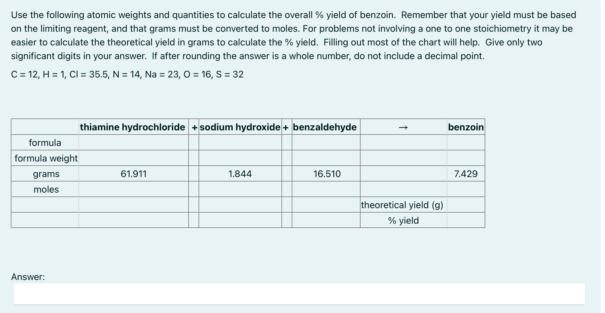 Solved Use the following atomic weights and quantities to | Chegg.com