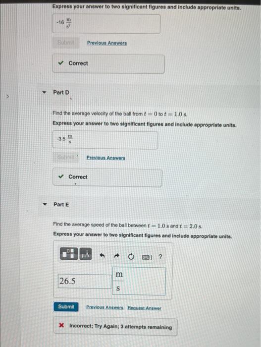 Solved find the avg speed of the ball between t=1.0s and | Chegg.com