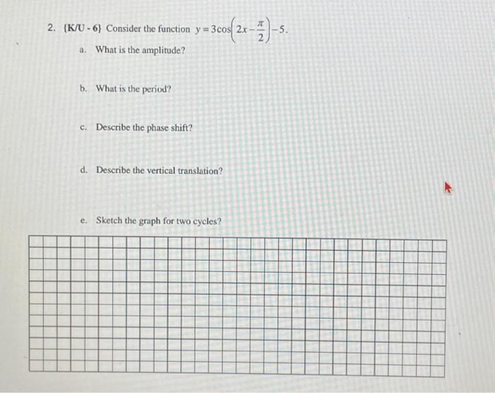 Solved 2. {K/U−6} Consider the function y=3cos(2x−2π)−5. a. | Chegg.com