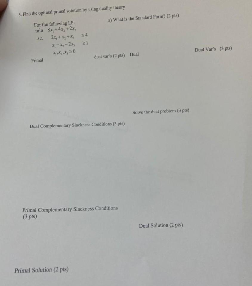 Solved 5. Find the optimal primal solution by using duality | Chegg.com