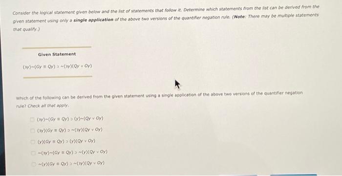 Solved Consider the logical statement given below and the | Chegg.com