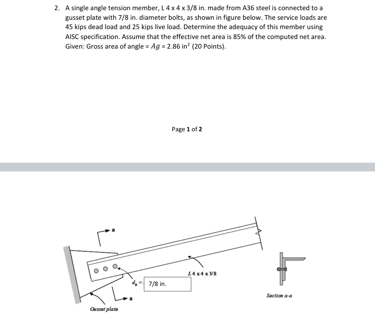 Solved A single angle tension member, L4×4×38 ﻿in. ﻿made | Chegg.com