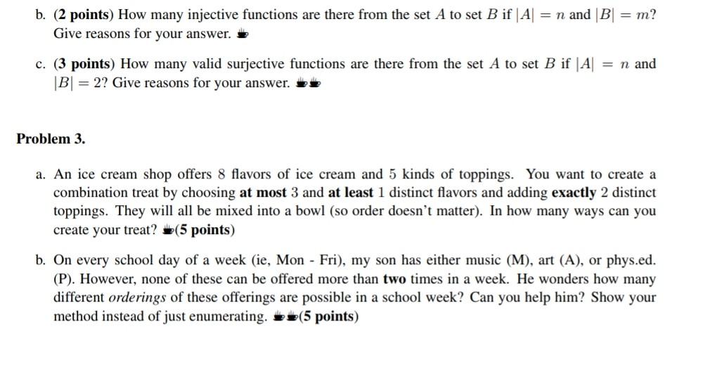 Solved b. (2 points) How many injective functions are there | Chegg.com