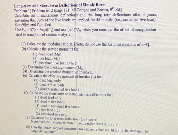 Solved Long-term and Short-term Deflections of Simple Beam | Chegg.com