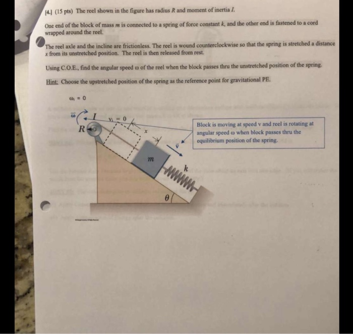 Solved 14.) (15 pts) The reel shown in the figure has radius | Chegg.com