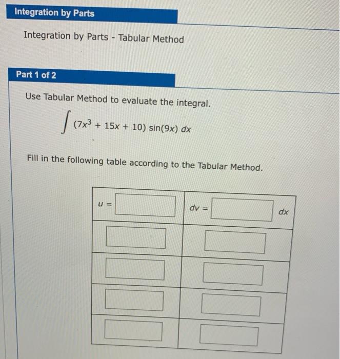 Solved Integration by Parts Integration by Parts - Tabular | Chegg.com