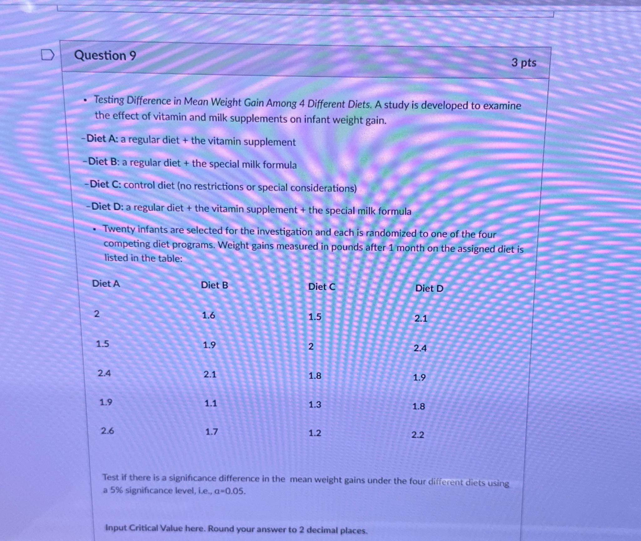 Solved Question 93 ﻿ptsTesting Difference in Mean Weight | Chegg.com